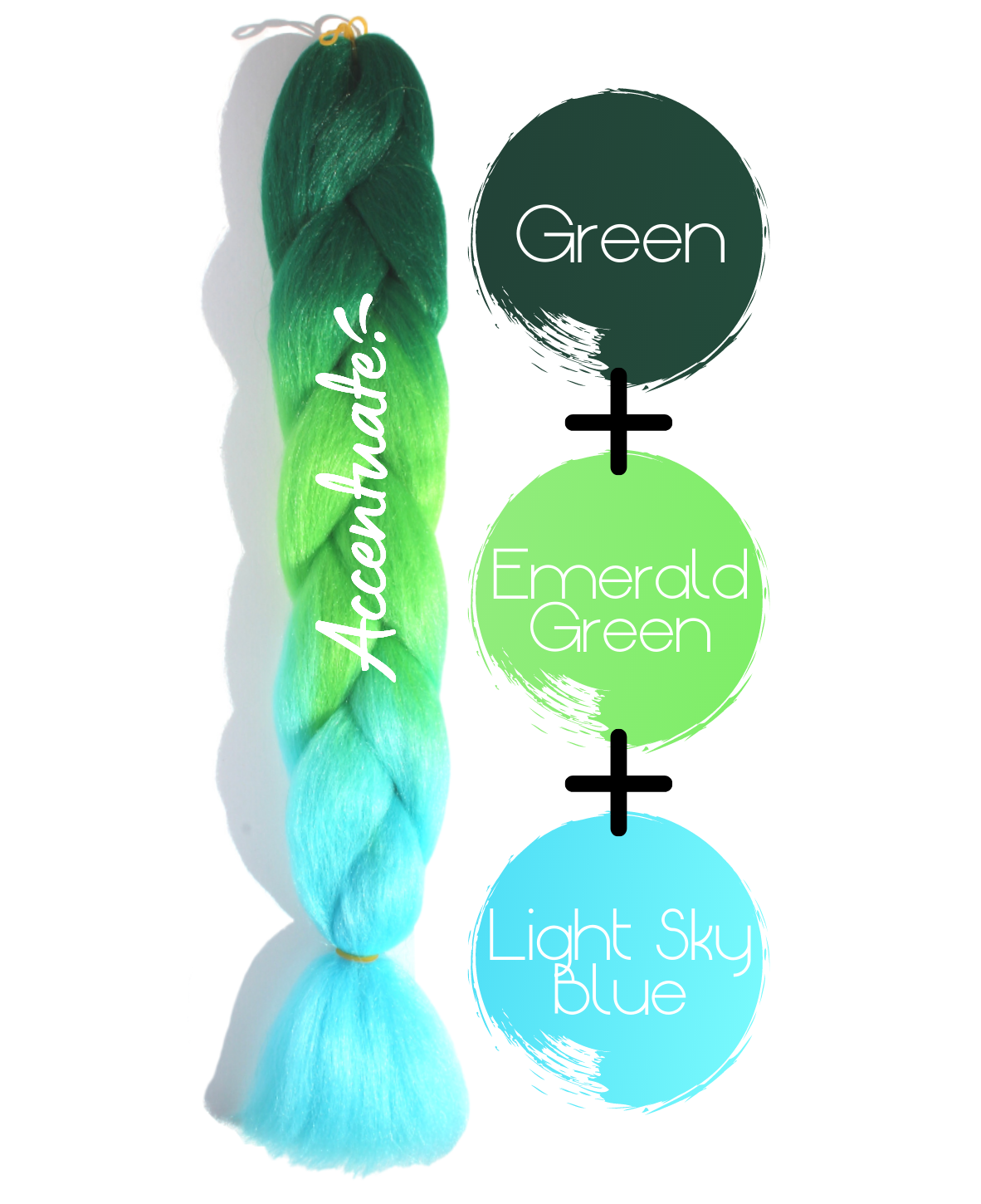24" Green + Emerald Green + Light Sky Blue Ombré Jumbo Braid Hair Exte