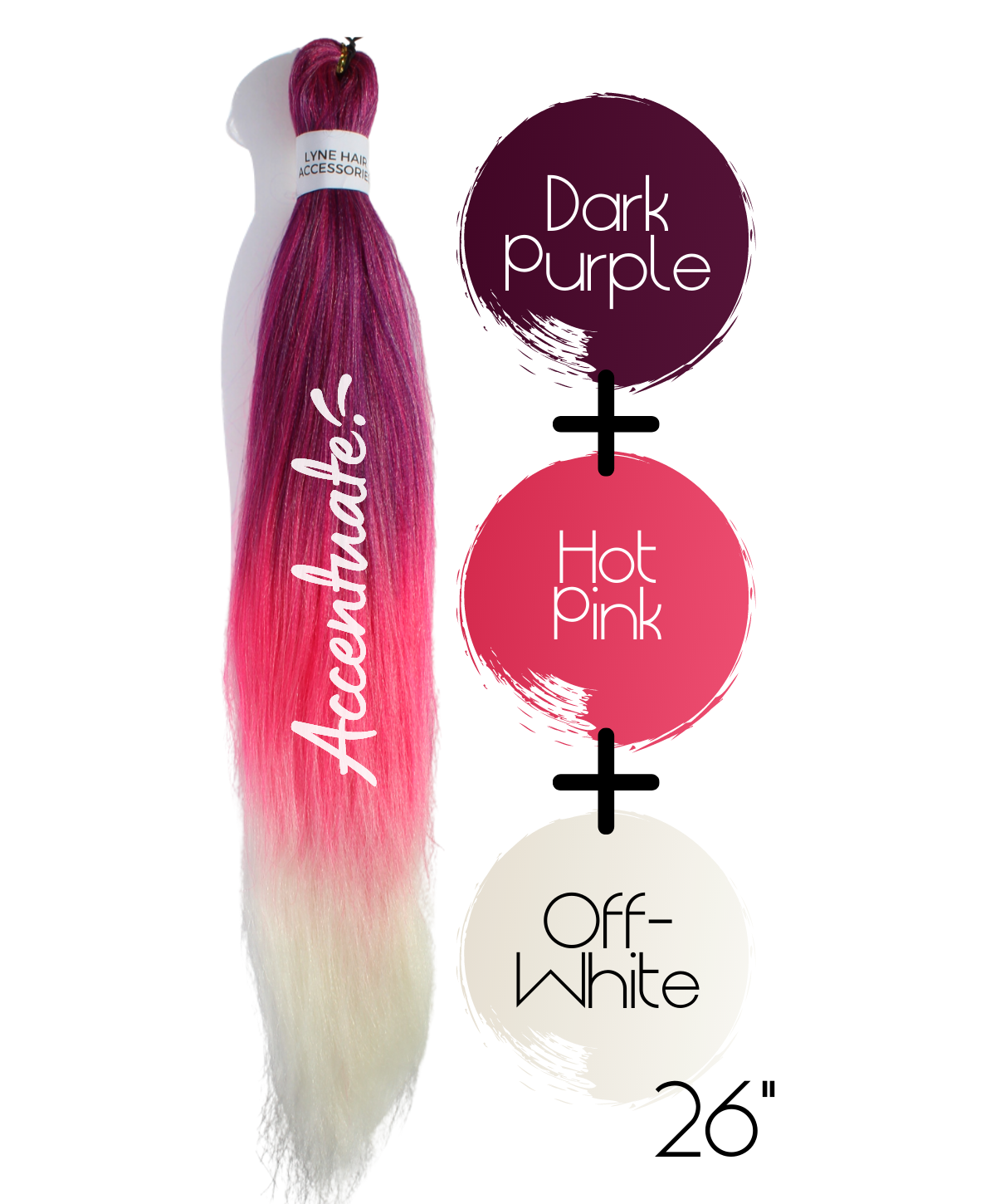26" Dark Purple / Hot Pink / Off-White Pre-Stretched Ombré Hair Extens